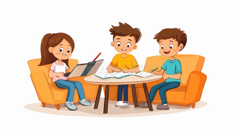 Young Friends Doing School Assignment Together. Stock Vector ...