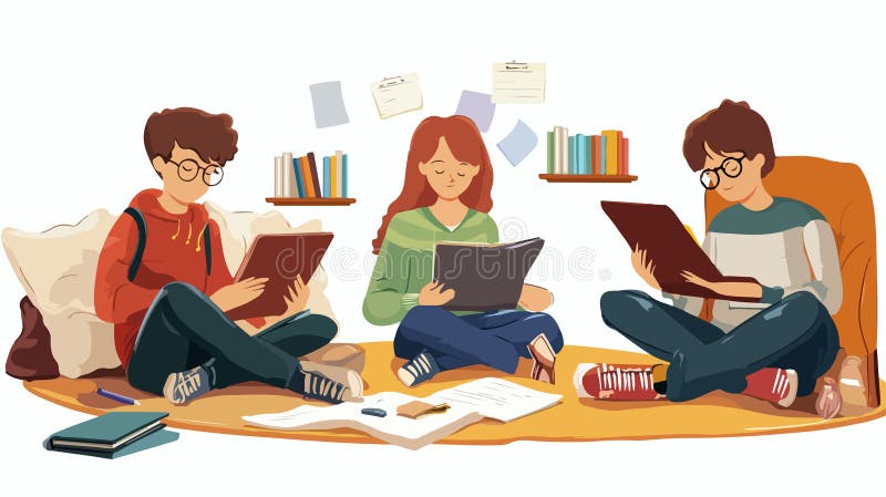 Young Friends Doing School Assignment Together. Stock Vector ...