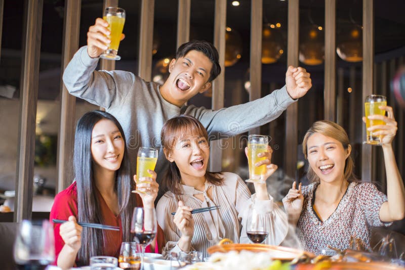 Friends Having Fun in Hot Pot Restaurant Stock Image - Image of cheer ...