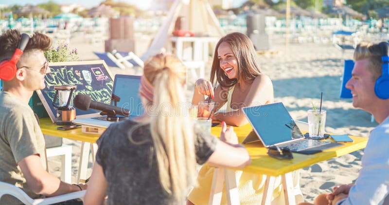 Young Friends Having Fun Making Live Streaming Interview To an ...