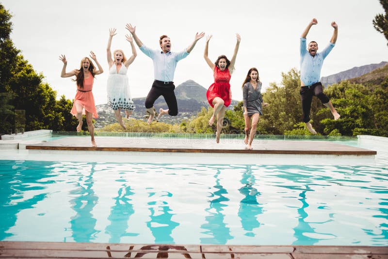 229 Group Friends Jumping Swimming Pool Stock Photos - Free & Royalty ...