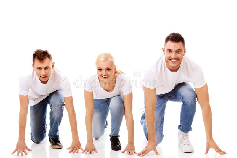 Young Friends Prepared for the Start of the Race Stock Photo - Image of ...