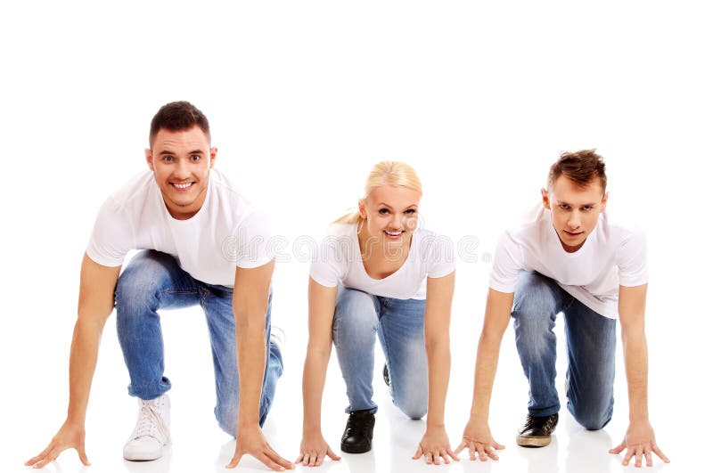 Young Friends Prepared for the Start of the Race Stock Photo - Image of ...