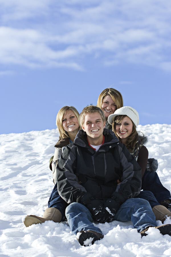 Young Friends on a Snowy Day Stock Photo - Image of cold, play: 4343676