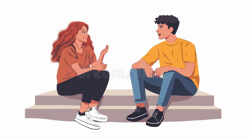 Young Friends Talking while Sitting on Steps (Vector). Stock Vector ...