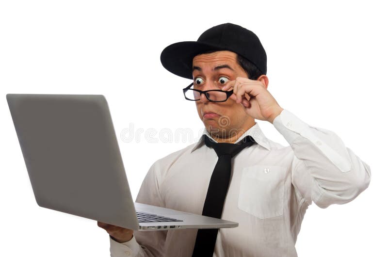 The Young Funny Male Programmer Isolated on White Stock Photo - Image ...