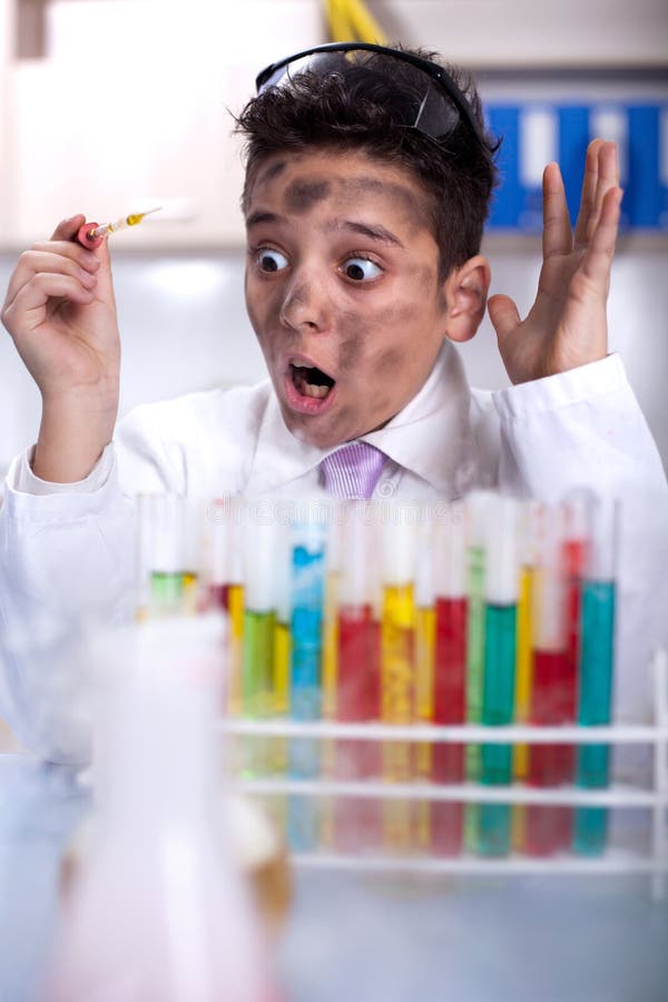 Funny Scientist Boy Working in a Laboratory Stock Image - Image of ...