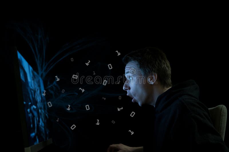 Young gamer in the dark stock photo. Image of video, indoors - 86357236