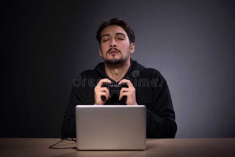 Young Male Gamer on Grey Background Stock Image - Image of game, gamer ...
