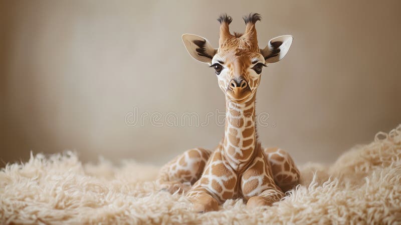Young Giraffe Resting on Soft Bedding in a Serene Indoor Environment ...