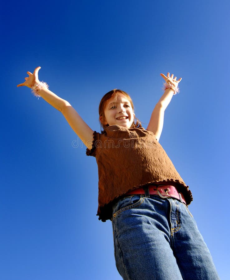 Young Girl with Arms Raised Stock Photo - Image of ginfers, peace: 7132012