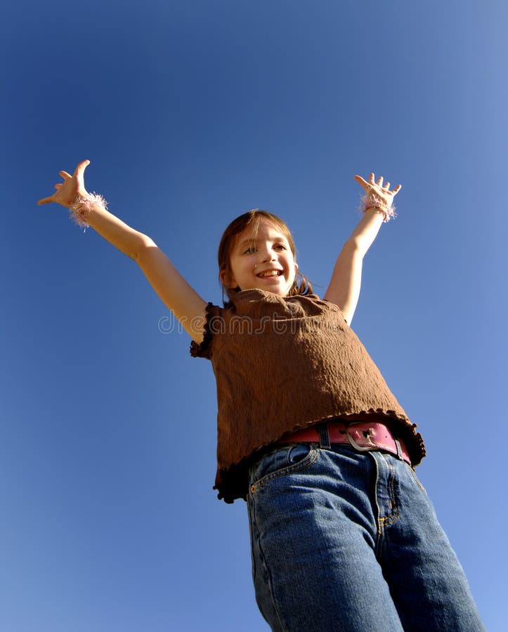 Young Girl with Arms Raised Stock Photo - Image of young, celebration ...