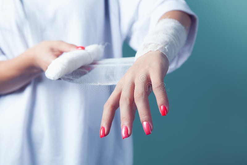 Young Girl Bandages Her Hand Stock Photo - Image of hand, healthy ...