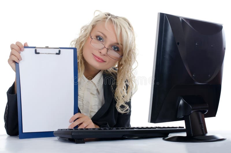 Woman at the computer stock photo. Image of isolated, astonished - 2194394