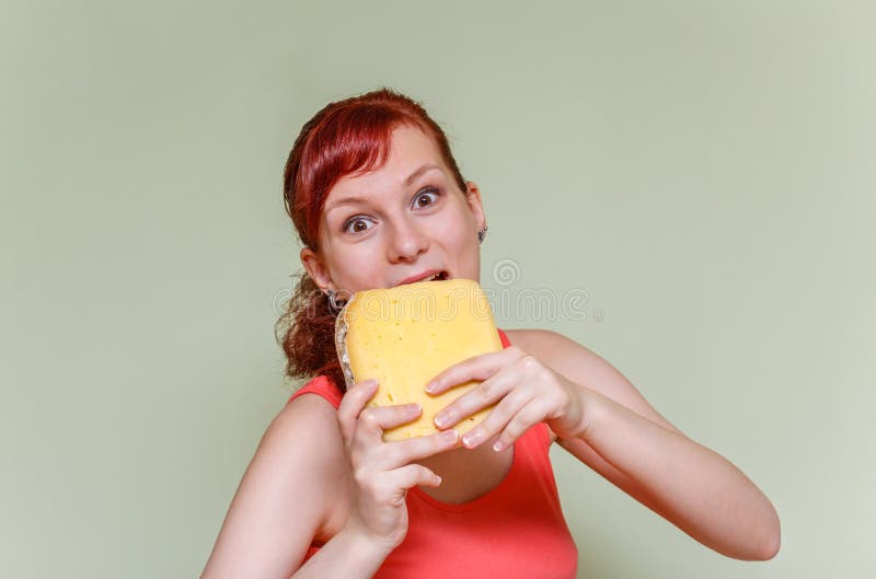 Young girl with cheese stock image. Image of eyes, humor - 76885917