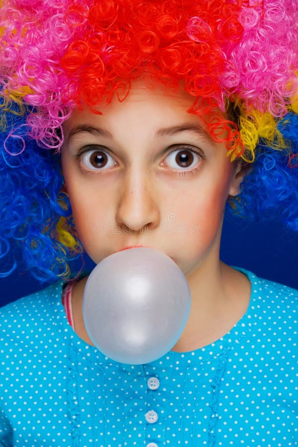 Young Girl Blowing Bubble Gum Balloon Stock Image - Image of colorful ...