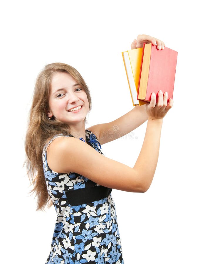 Young girl with books stock image. Image of clipping - 11644135
