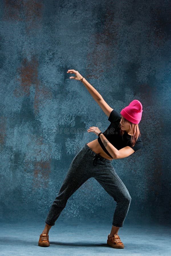 Young Girl Break Dancing on Wall Background. Stock Photo - Image of ...