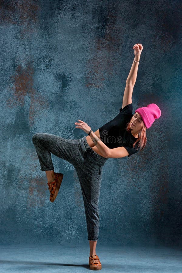 Young Girl Break Dancing on Wall Background. Stock Photo - Image of ...