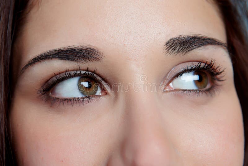 Young Girl with Brown Eyes Thinking Stock Photo - Image of pretty, head ...