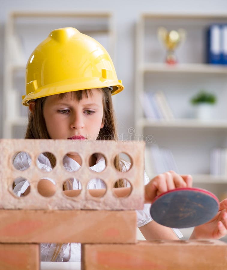Young Girl Building with Construction Bricks Stock Image - Image of ...