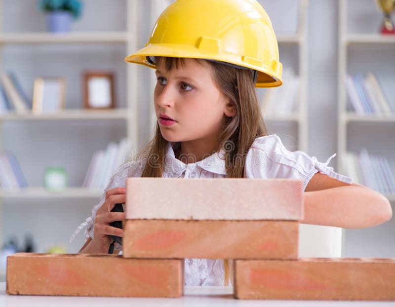 Young Girl Building with Construction Bricks Stock Image - Image of ...