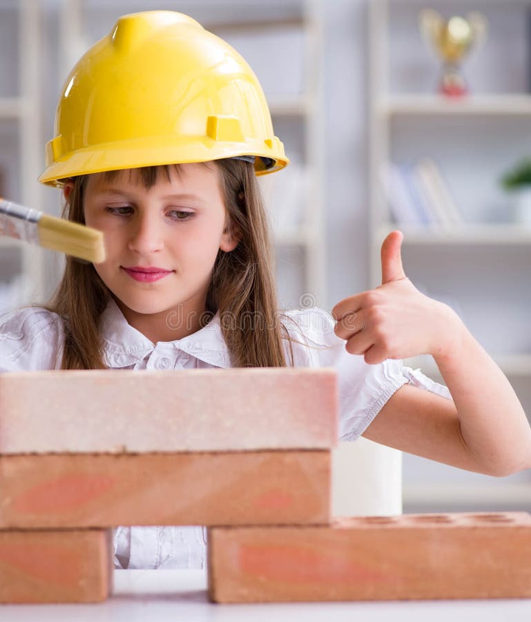 Young Girl Building with Construction Bricks Stock Photo - Image of ...