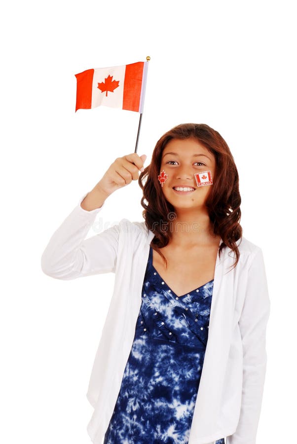 Young Girl with Canada Flag and Tattoos Stock Image - Image of american ...
