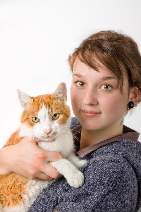 A young girl and cat stock photo. Image of female, white - 18047802