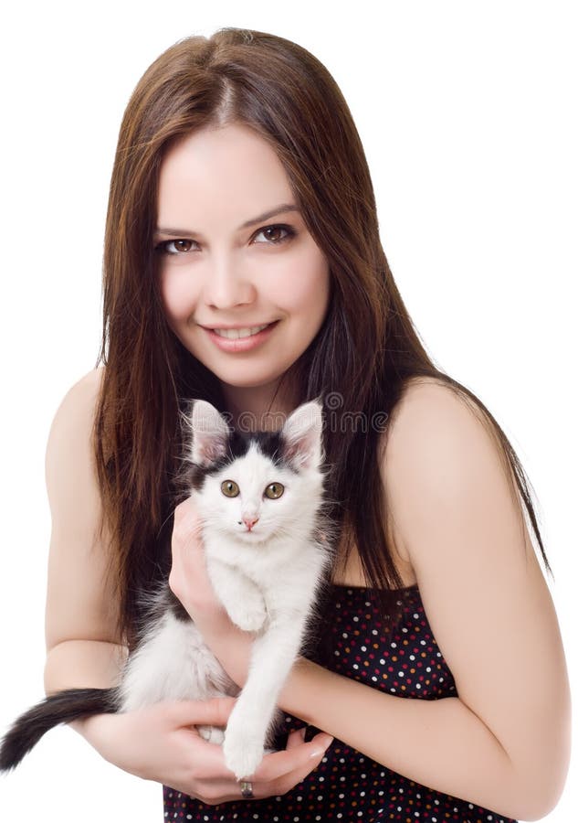 A woman and her cat stock photo. Image of feline, caretaker - 401218