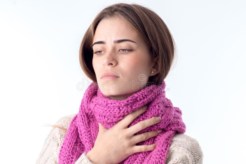 Young Girl Caught a Cold and Keeps the Scarf on the Neck Stock Image ...