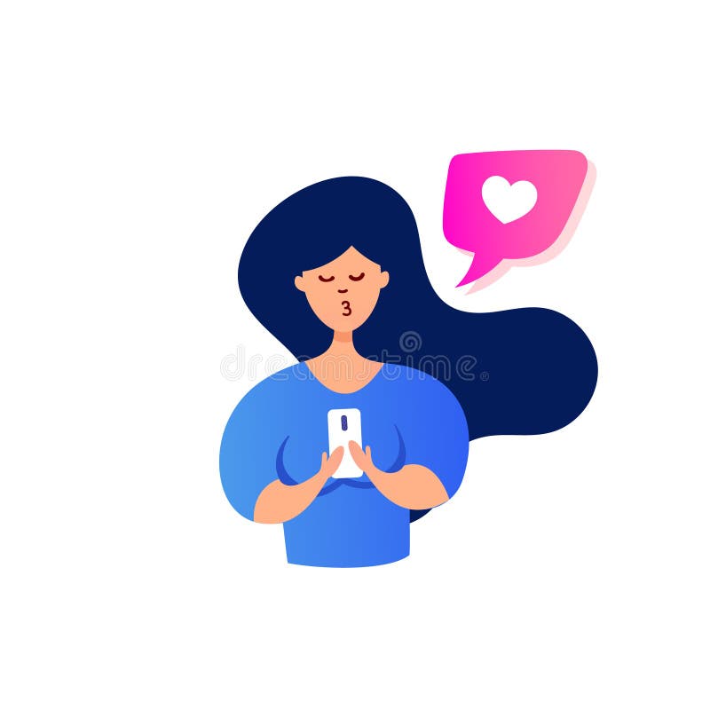 Young Girl Chatting Using the Chat Application or Social Network on Her ...