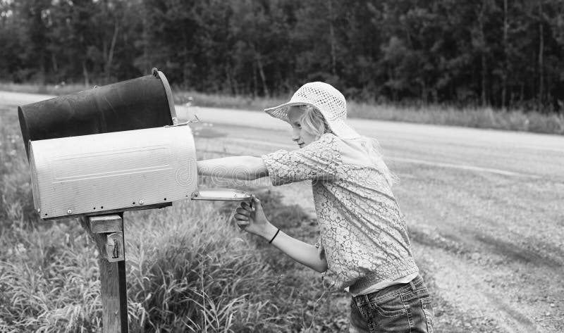 Young Girl Checking Rural Mailbox Stock Image - Image of countryside ...