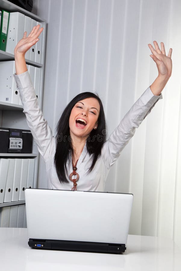 Happy Blond Woman in Office Stock Photo - Image of happy, laughing ...