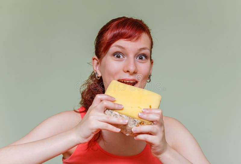 Young girl with cheese stock image. Image of eyes, humor - 76885917