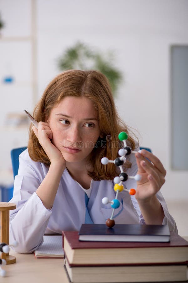 Young Female Chemist Student Studying Molecular Model Stock Image ...