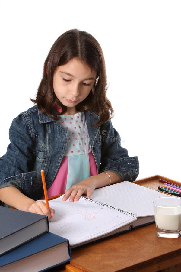Young Girl / Child Doing Homework Stock Photo - Image of glass, person ...