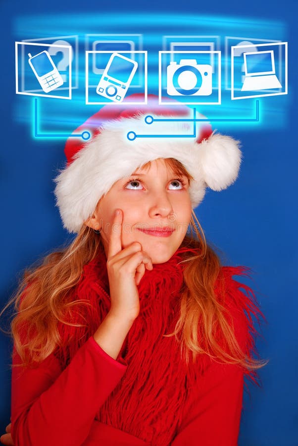 Young Girl Choosing Virtual Gift for Christmas Stock Photo - Image of ...