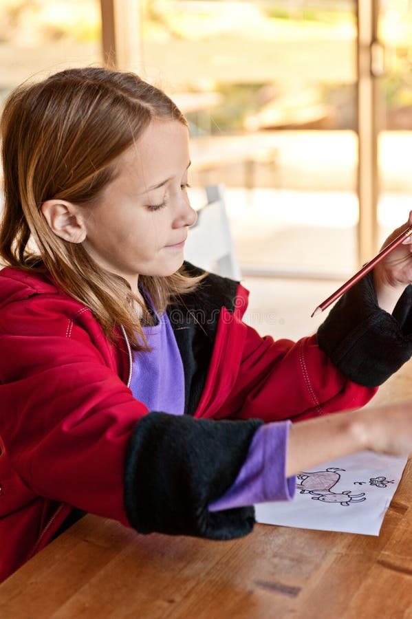 Young Girl in Classroom, Side View Stock Photo - Image of happy, lesson ...