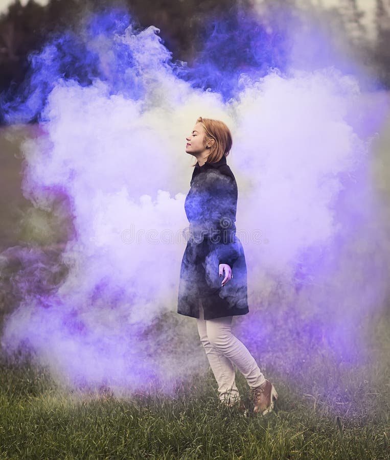 Young Girl in Colored Smoke Stock Image - Image of woman, dancer: 63989225