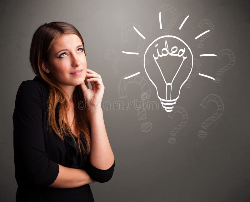 Young Girl Comming Up with a Light Bubl Idea Sign Stock Image - Image ...