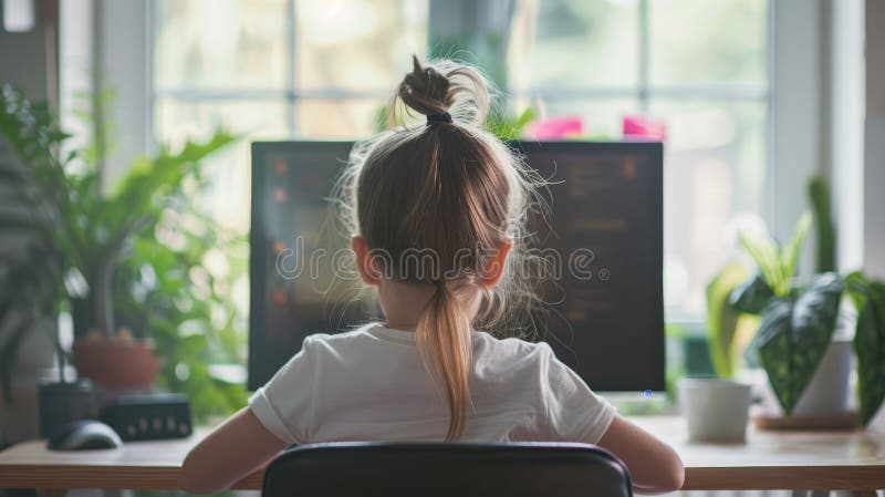 Young Girl on Computer, Home Learning Environment, Technology in ...