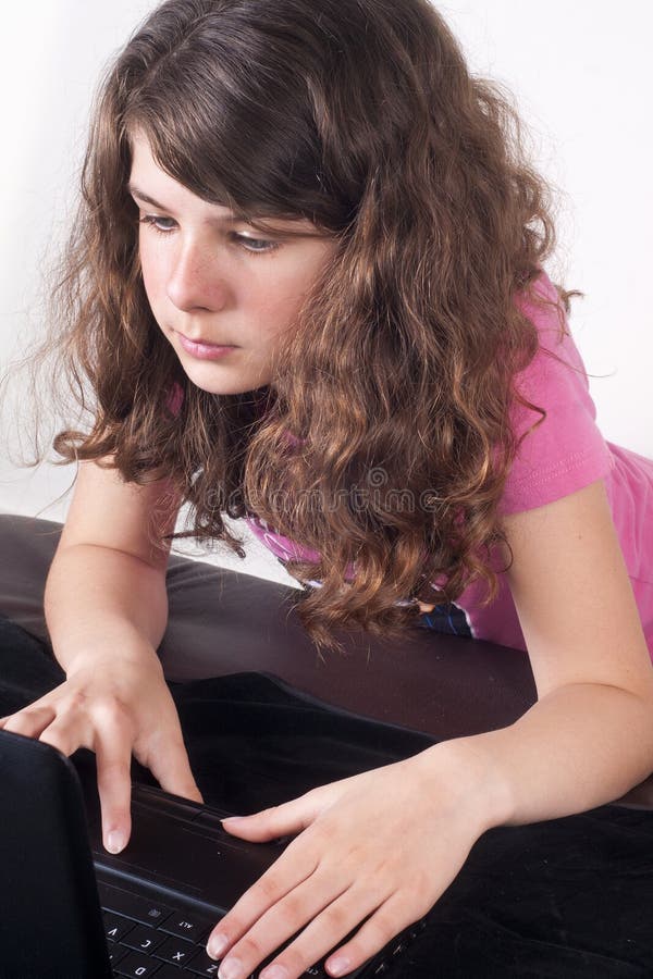 Young girl computer laptop stock image. Image of computer - 19474803