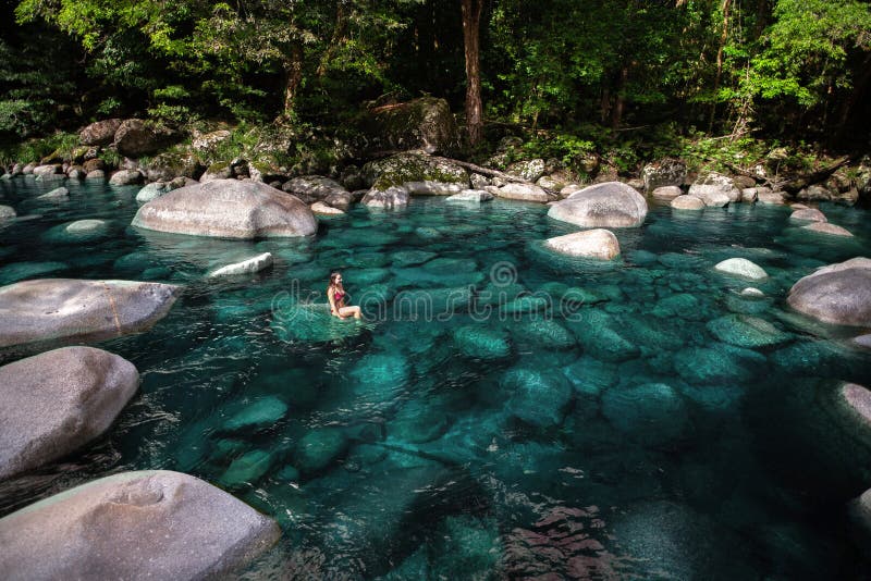 Young Girl in Crystal Clear River Stock Photo - Image of young, clean ...