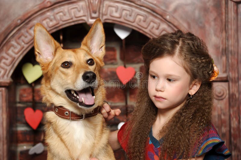 Young girl with dog stock image. Image of cute, embrace - 31693081