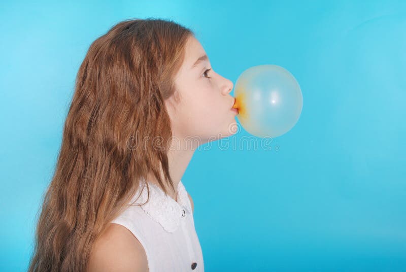Young Girl Doing Bubble with Chewing Gum Stock Photo - Image of looking ...