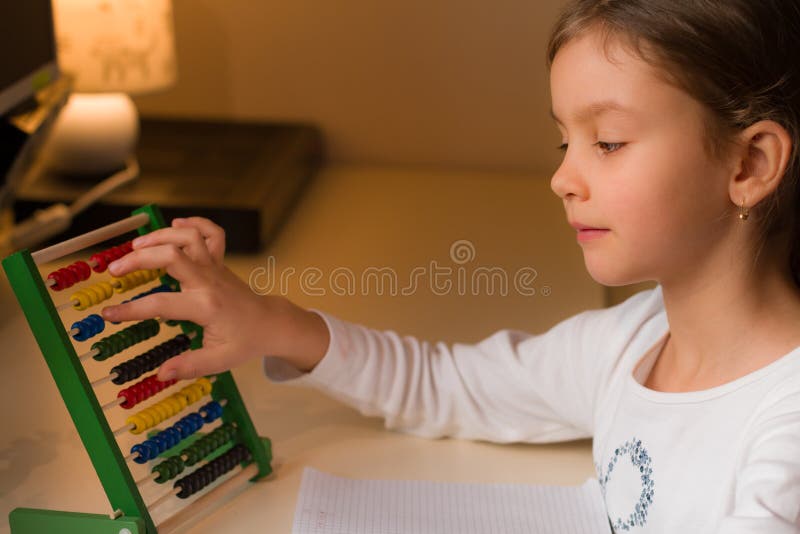 Young Girl Doing Her Elementary School Homework, Close Up Stock Photo ...