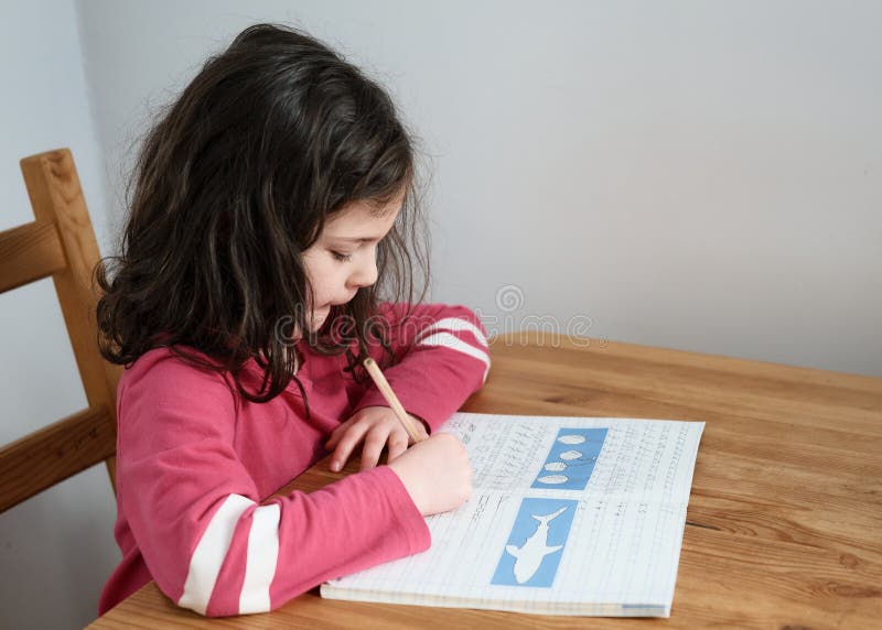 Young Girl is Practicing Drawing Skills Stock Photo - Image of ...