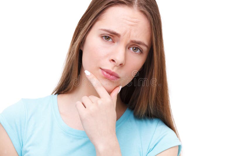 Young Girl Doubt about Something. Stock Photo - Image of person, hair ...