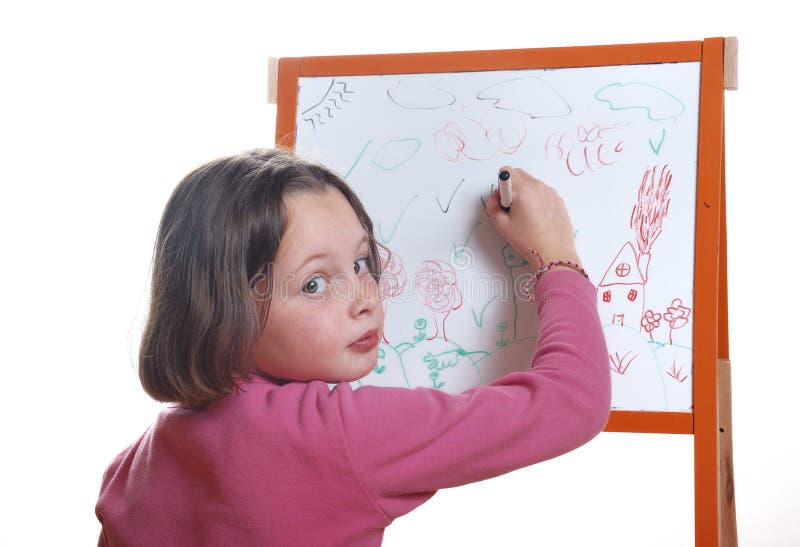 Girl Drawing on the White Board Stock Photo - Image of people, indoor ...